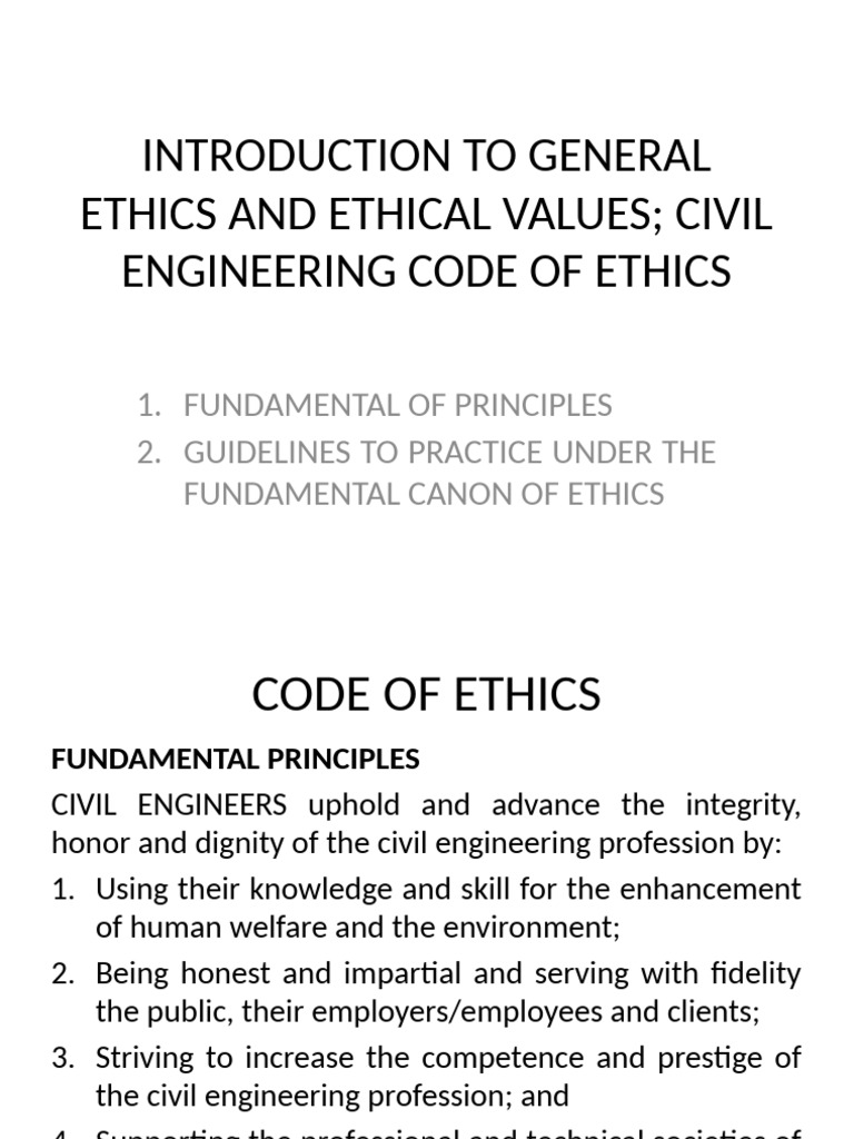 Introduction To General Ethics and Ethical Values Civil Engineering Code of Ethics | PDF ...