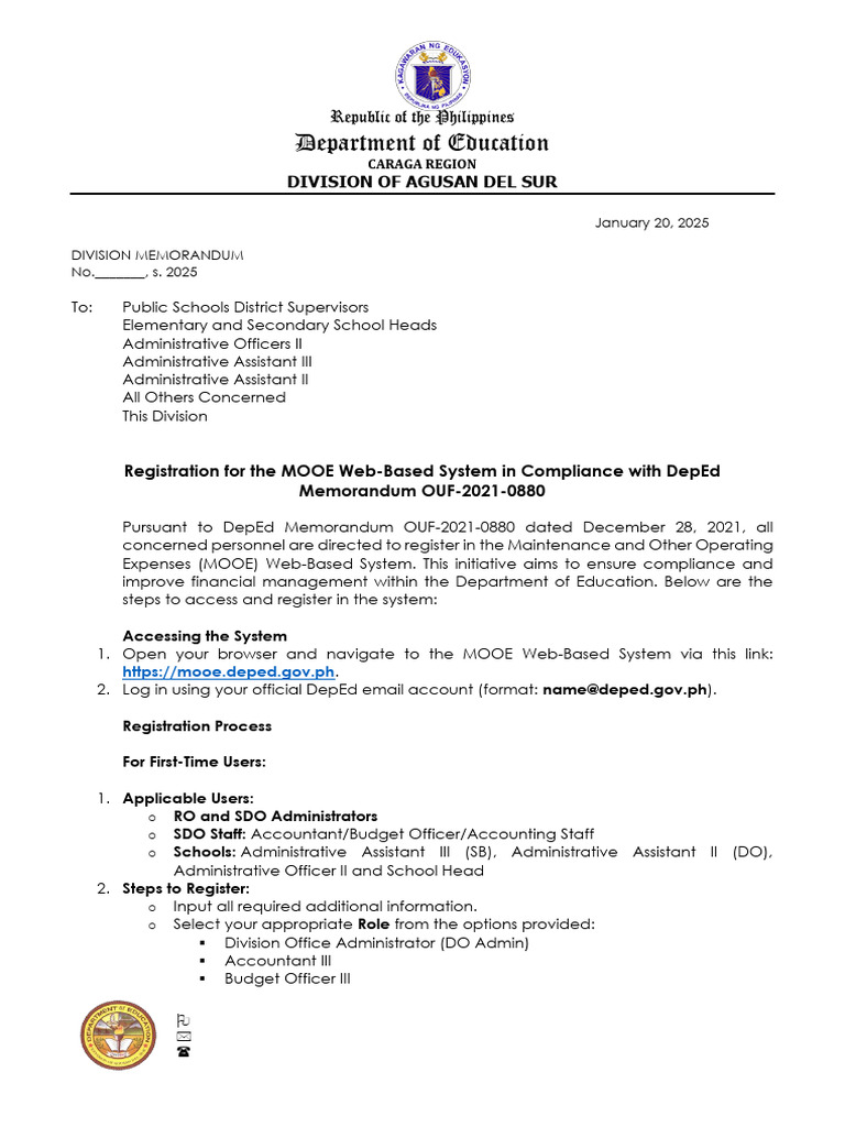 MOOE Web-Based System Registration Guide | PDF | Cyberspace ...
