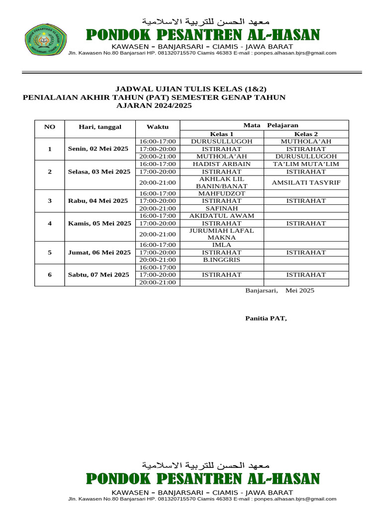 Jadwal Pat Dan Denah Ruang | PDF