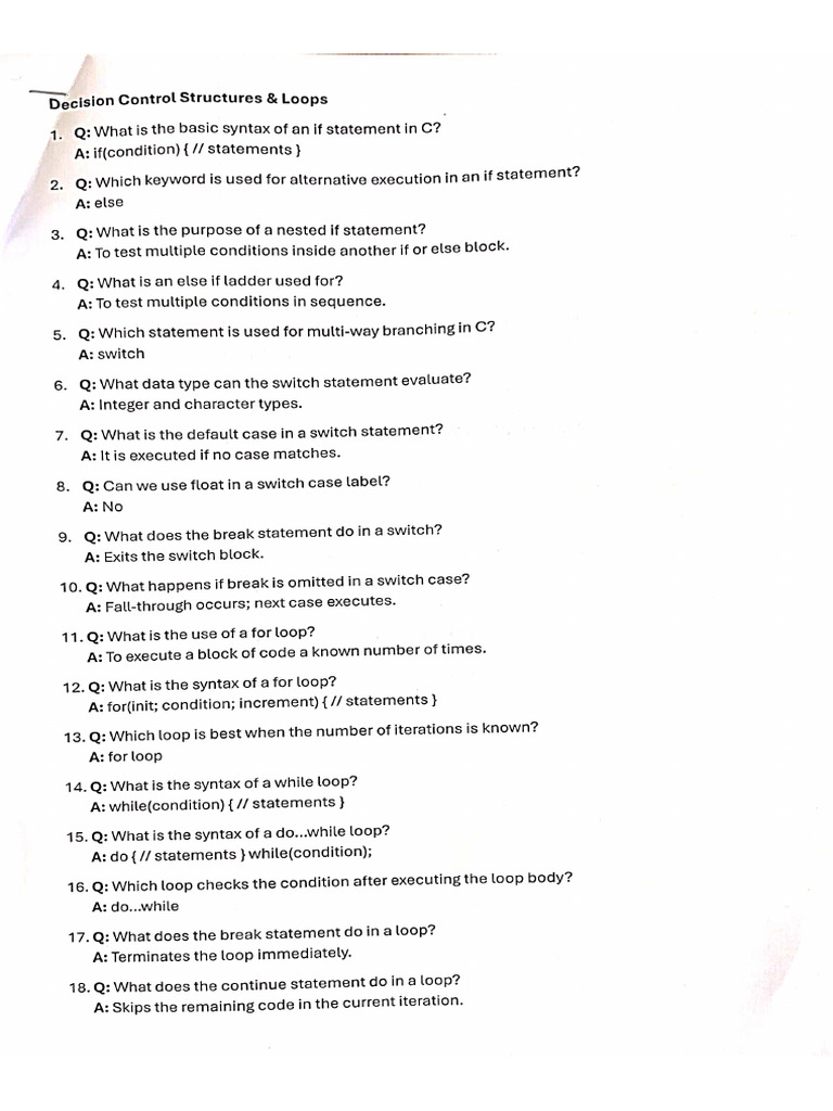 Decision Control Structures & Loops | PDF