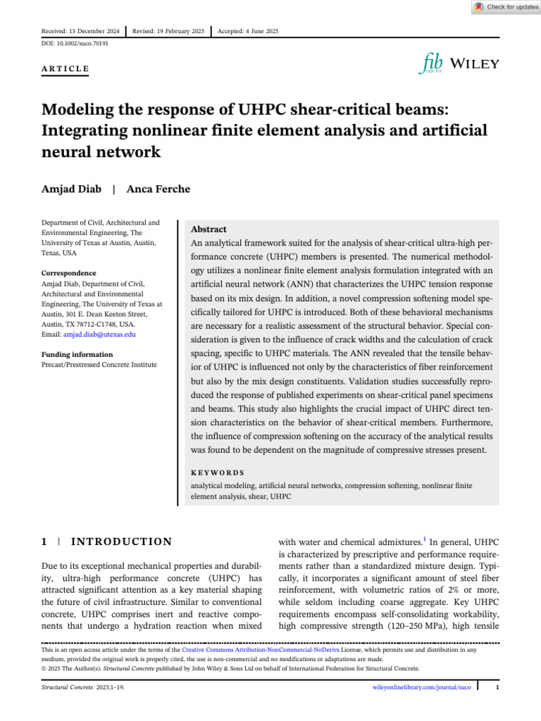 Structural Concrete - 2025 - Diab - Modeling The Response of UHPC Shear Critical Beams ...