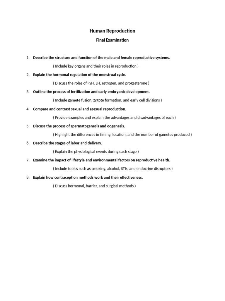 Human Reproduction Final Exam | PDF
