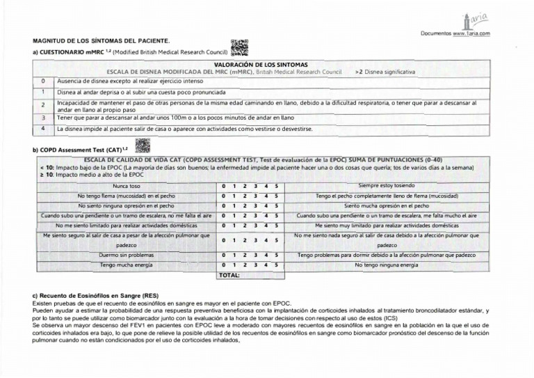 Escalas MMRC para Disnea y CAT para EPOC | PDF | Enfermedades y ...