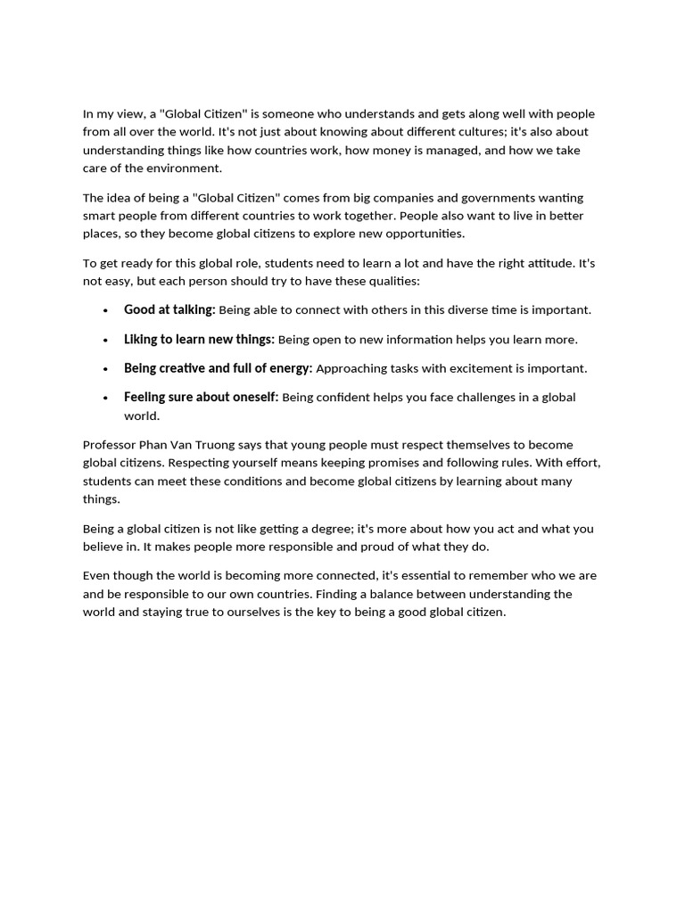 Becoming a Responsible Global Citizen | PDF