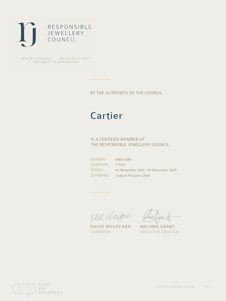 0000 4389 RJC Certificate COP 2019EU | PDF | Certification | Audit