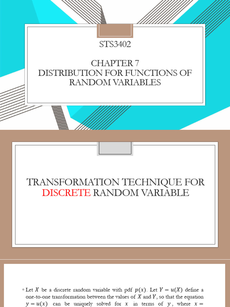 Chapter 7 Distribution For Functions of Random Variables Student | PDF | Probability ...