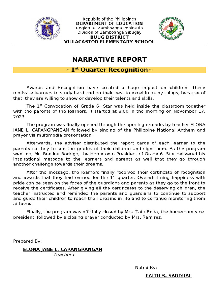 Narrative Report (Recognition) | PDF | Cognition | Behavior Modification