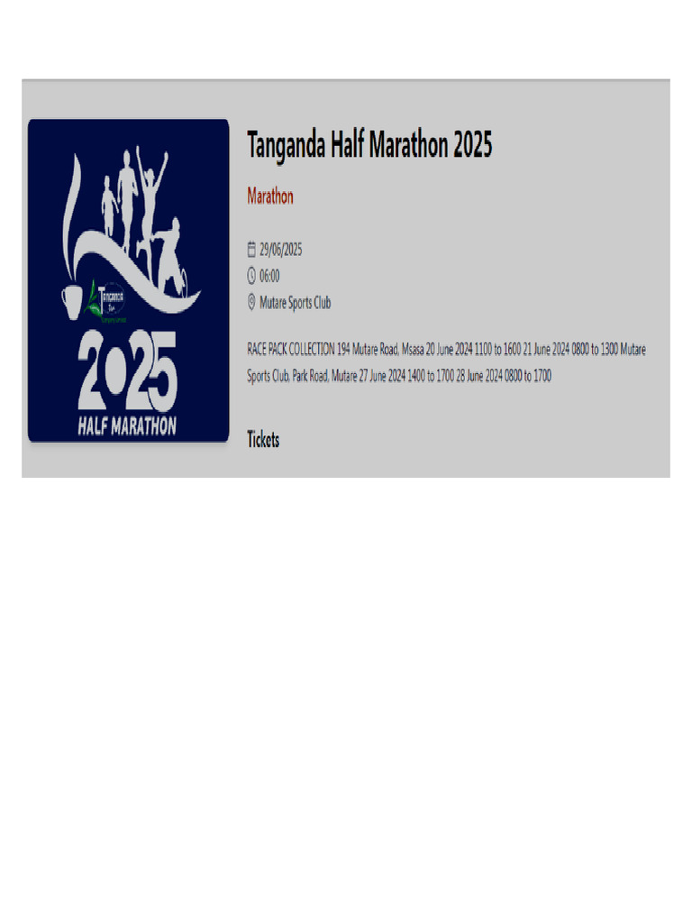 Tanganda Half Marathon Collection Dates 2025 | PDF