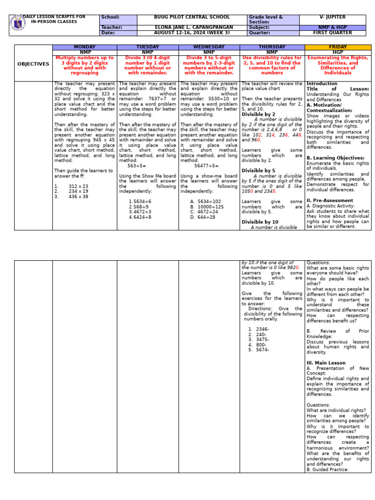 Grade 5 NMP Lesson Plans | PDF | Emotions | Behavioural Sciences