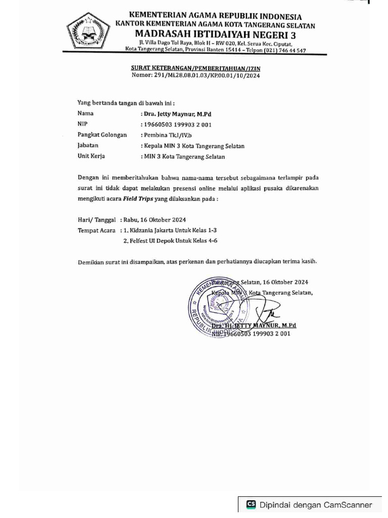 Surat Pemberitahuan Izin TDK Absen - Compressed | PDF