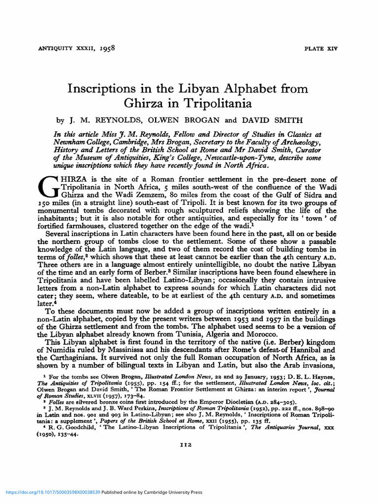 Inscriptions in The Libyan Alphabet From Ghirza in Tripolitania | PDF ...