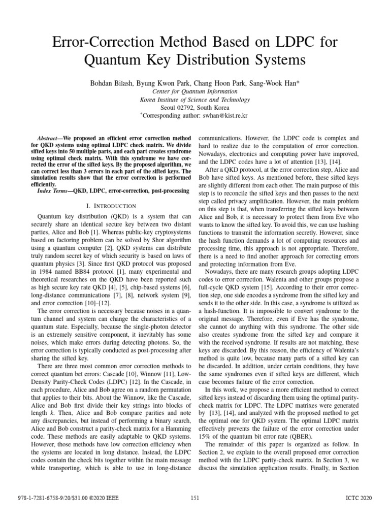 Error-Correction Method Based On LDPC For Quantum Key Distribution Systems | PDF | Low Density ...