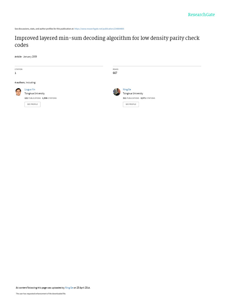 Improved Layered Min-Sum Decoding Algorithm For Lo | PDF | Low Density Parity Check Code | Encodings