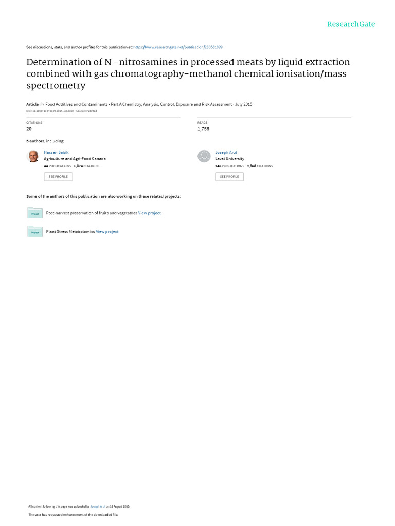 Determination of N-Nitrosamines in Processed Meats by Liquid Extraction ...