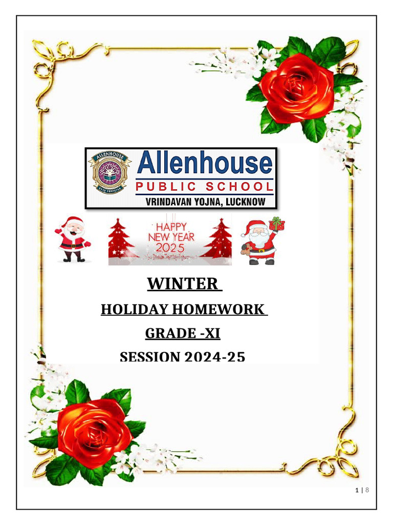 Gr. XI Winter Holiday Homework 2024-25 | PDF