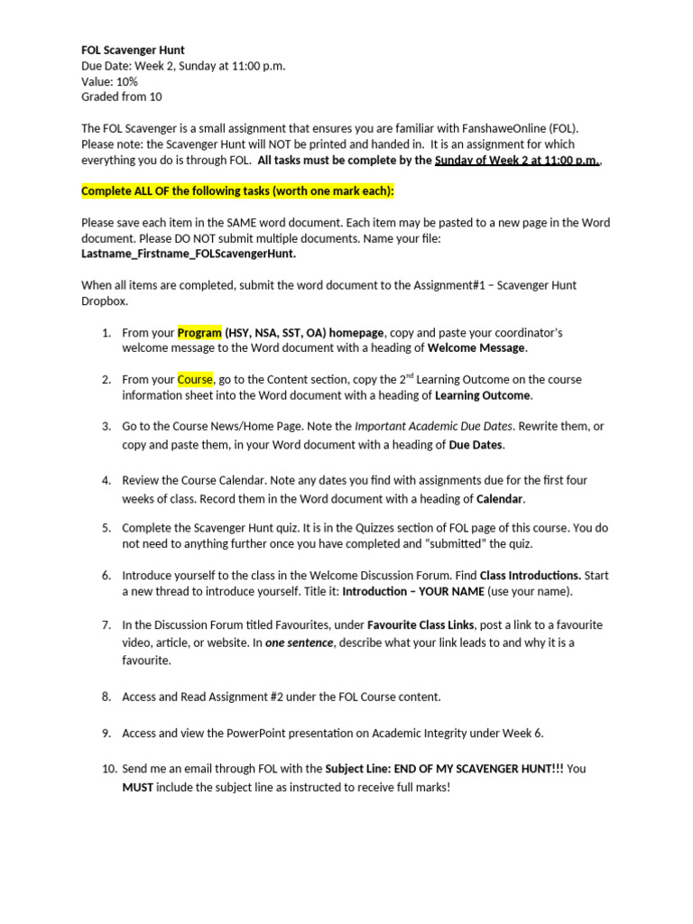 Scavenger Hunt Assignment | PDF