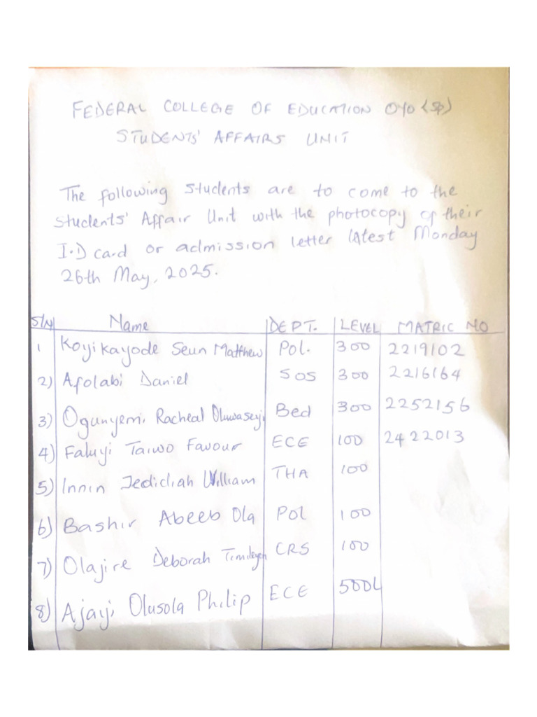 The Following Students Are To Come To The | PDF