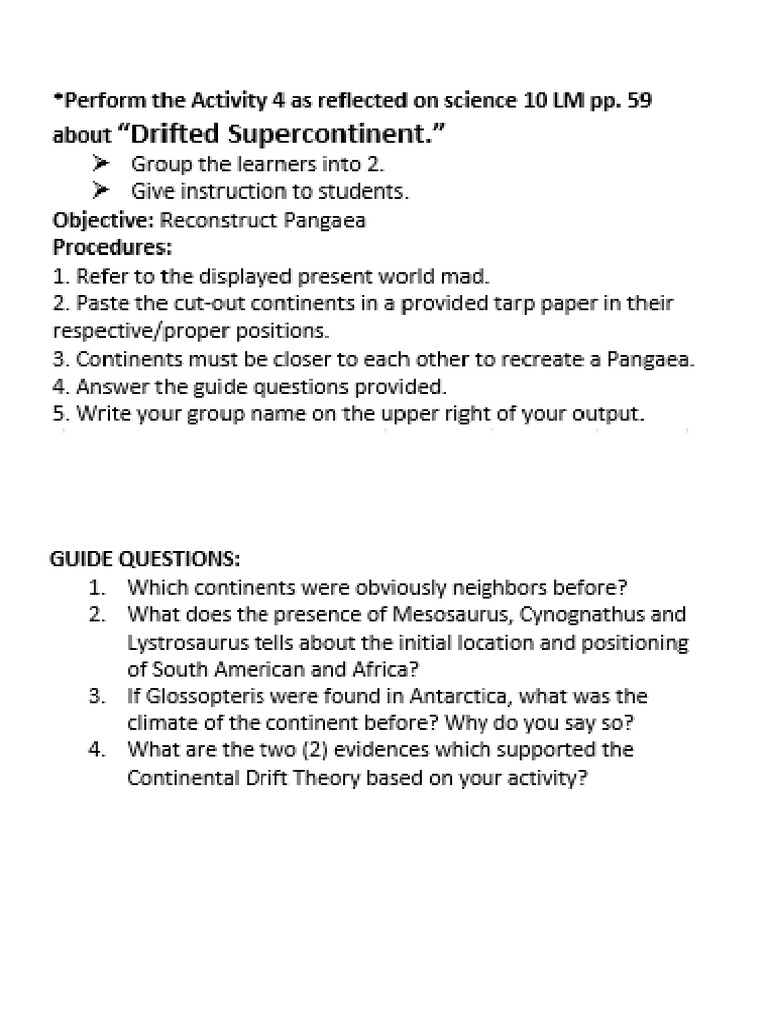 Activity LM 59 Evidencies Continental Drift Theory | PDF