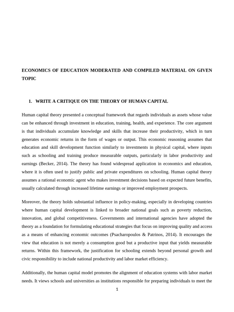 Economics Compiled 1 | PDF | Human Capital | Economic Growth
