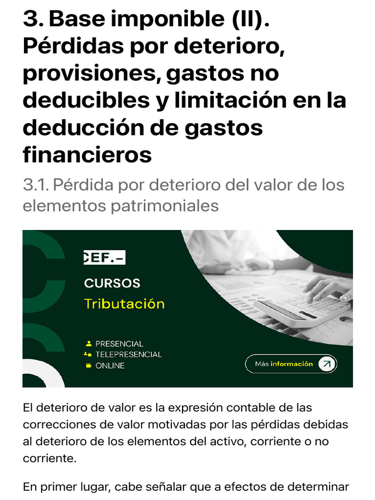 Base Imponible (II) - Pérdidas Por Deterioro, Provisiones, Gastos No Deducibles y Limitación en ...