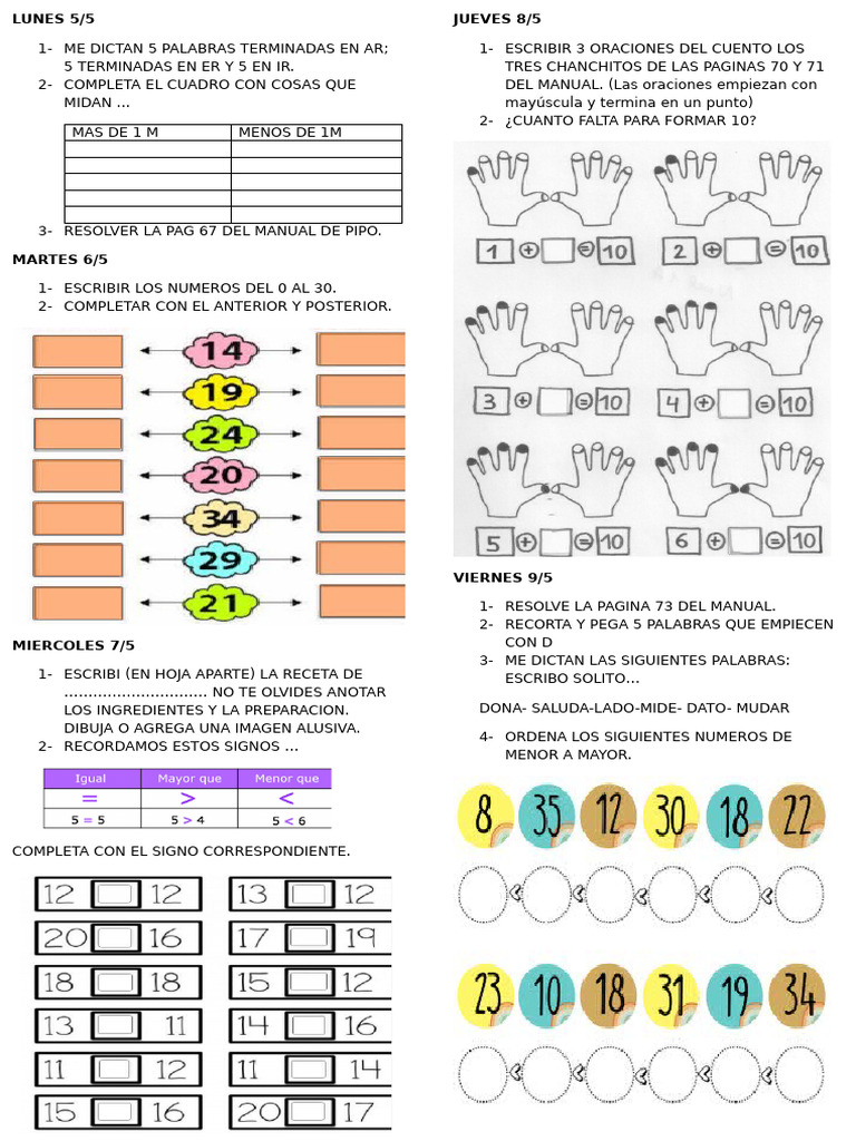 Tarea Semanal Primer Grado | PDF
