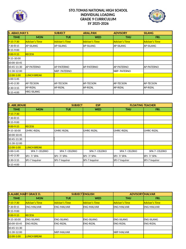 G9-Class-Program 2025 2026 | PDF