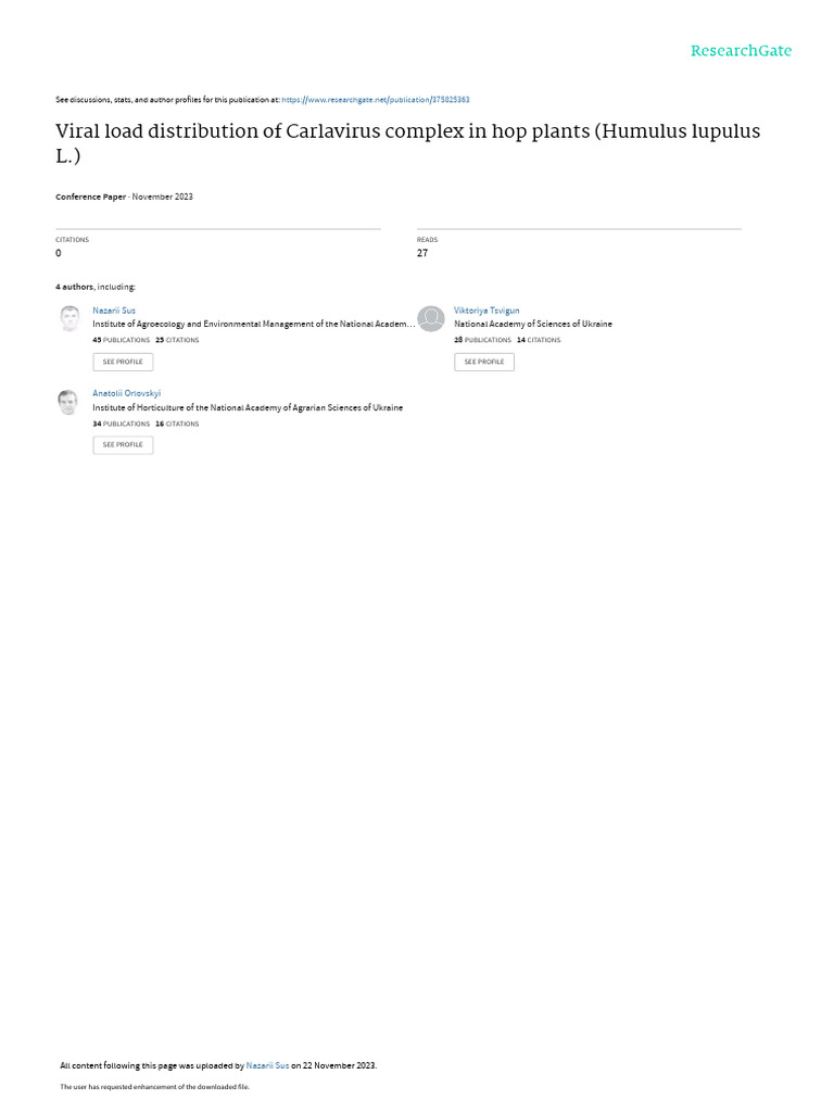 Viral Load Distribution of Carlavirus Complex in Hop Plants (Humulus ...