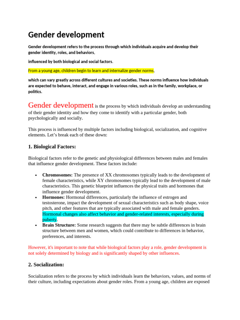 Gender Development Refers To The Process Through Which Individuals ...