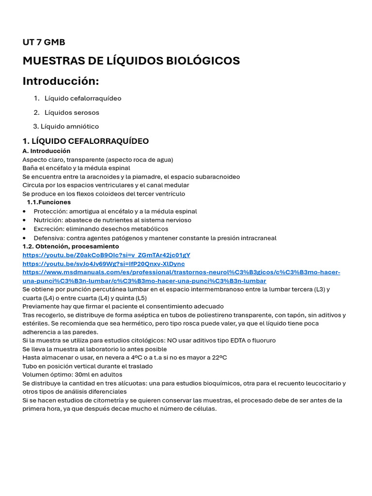 Ut7 Líquidos Biológicos | PDF | Meningitis | Medicina CLINICA