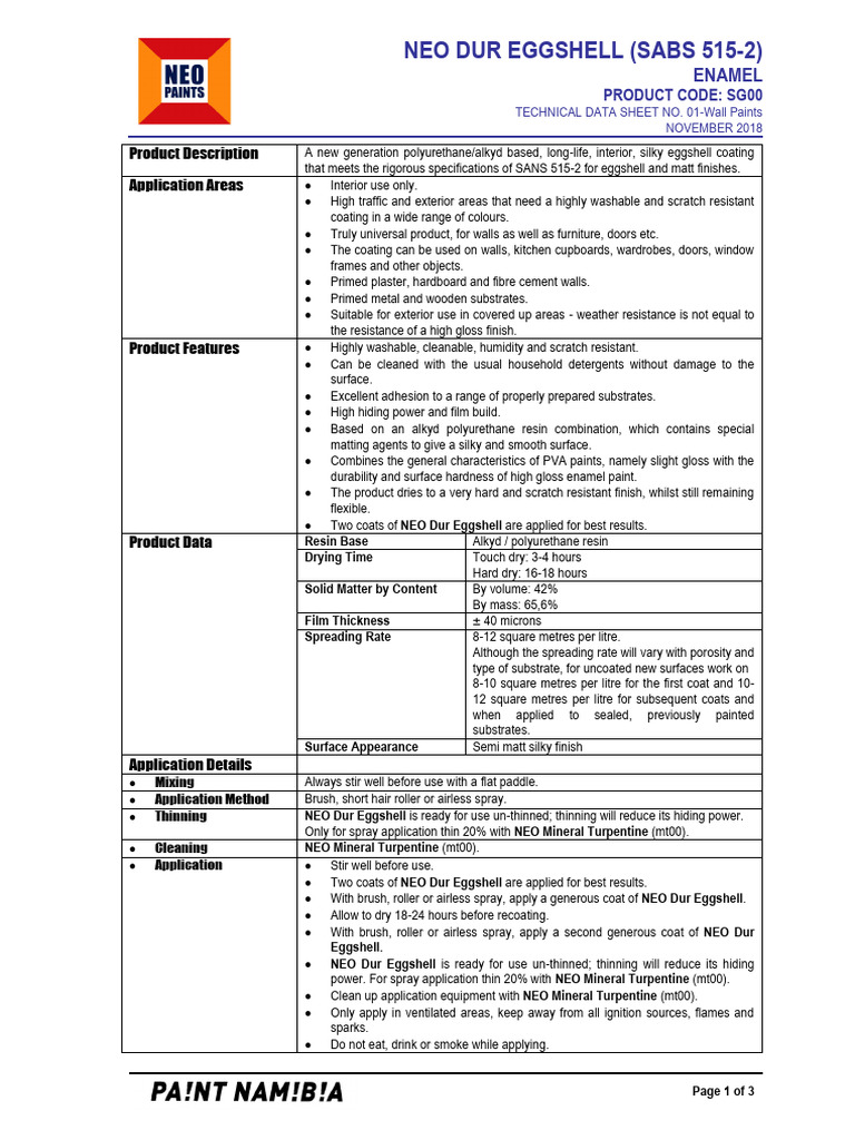 Sg00 Neo Dur Eggshell Sabs 515 2 | PDF | Paint | Industrial Processes