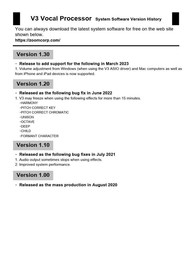 V3 System Software Version History 130 en | PDF