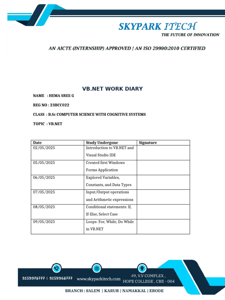 VB.NET Study Diary by Hema Sree G | PDF