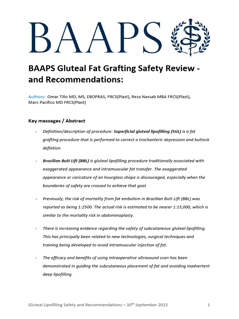 Gluteal Fat Grafting Safety Review | PDF | Vein | Medical Specialties