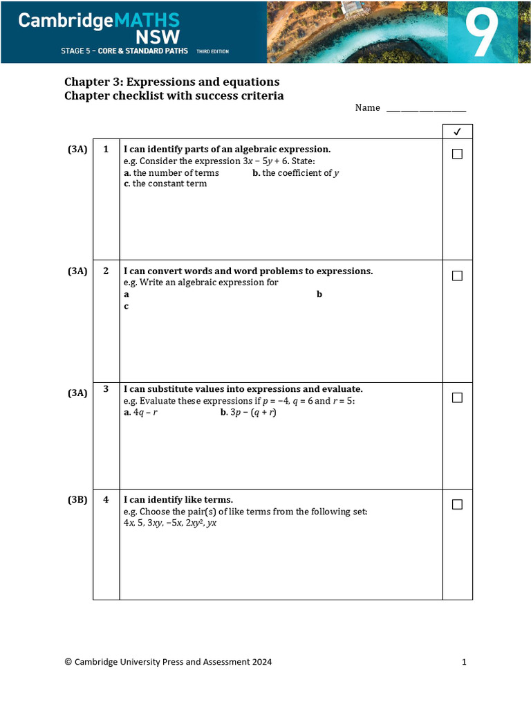 Chapter 3 Chapter Checklist S | PDF | Equations | Elementary Mathematics
