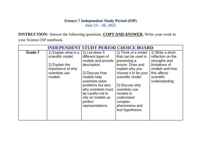 Science 7 Independent Study Period | PDF