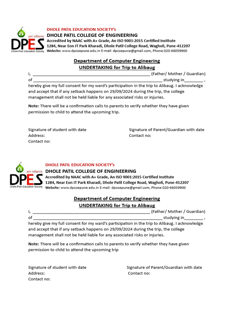 Undertaking For Trip-1 | PDF