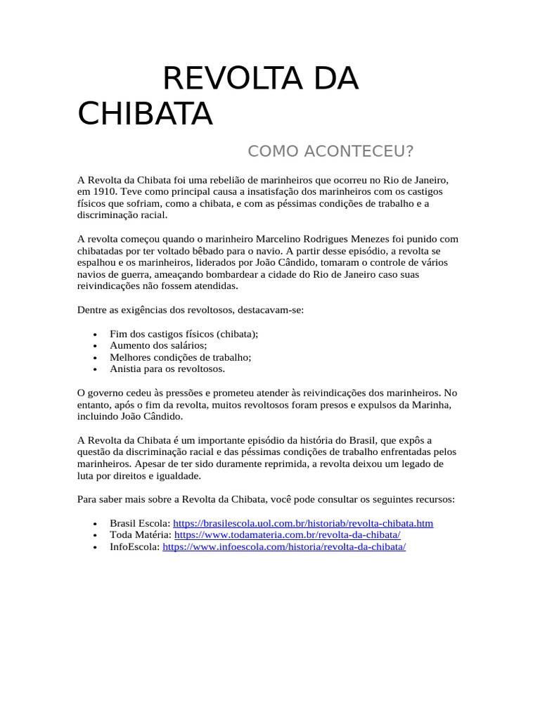 Revolta da Chibata: Causas e Consequências | PDF