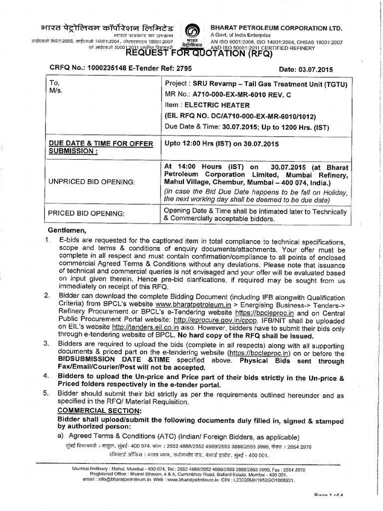 Electric Heat Exchanger TGTU Global Pressw Tender-Min | PDF | Audit ...