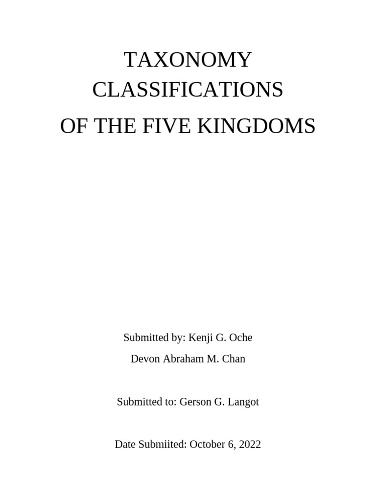Taxonomy Classifications Sample | PDF