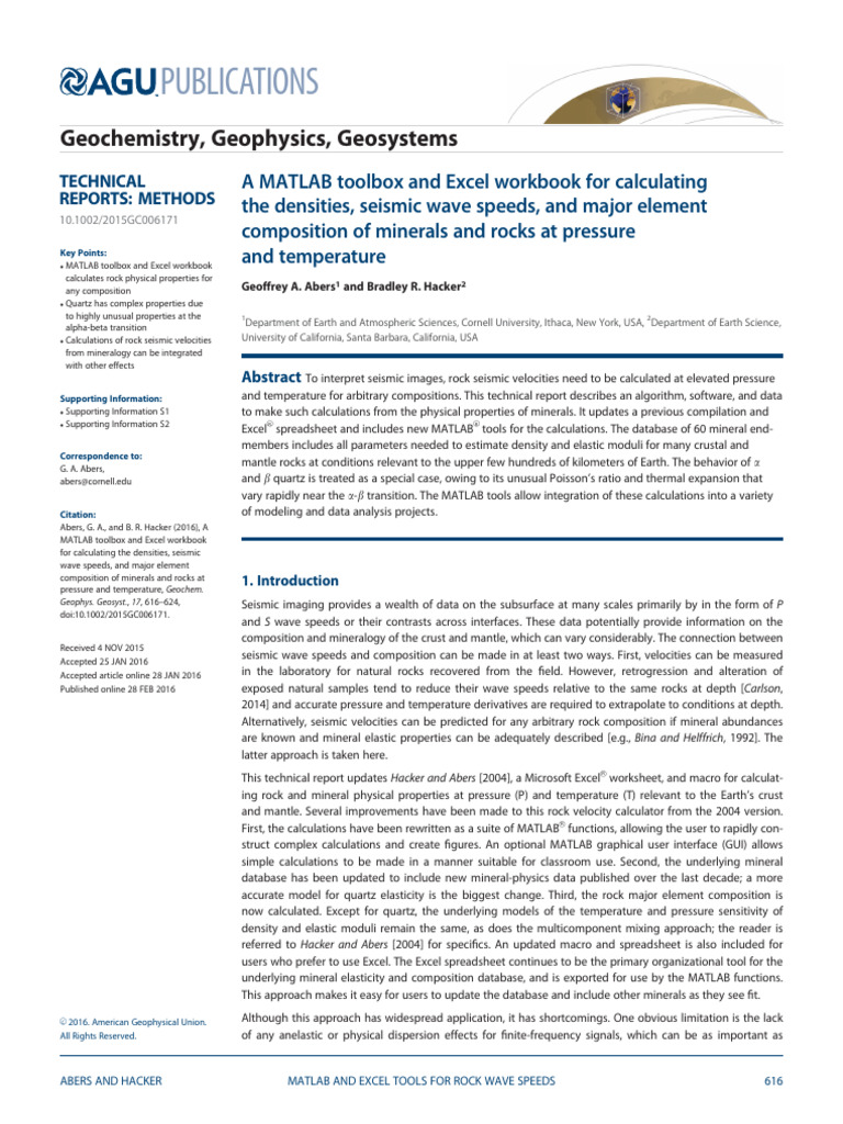 Geochem Geophys Geosyst - 2016 - Abers - A MATLAB Toolbox and Excel Workbook for Calculating the ...