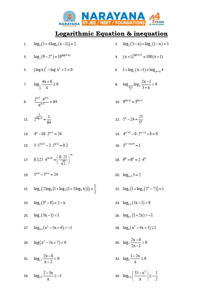 Logarithmic Equation & Inequation Questions | PDF