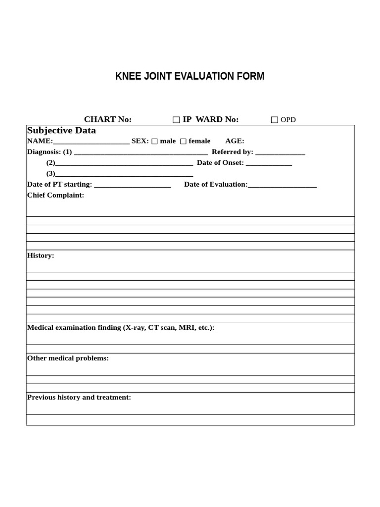 Knee Joint Evaluation Form | PDF