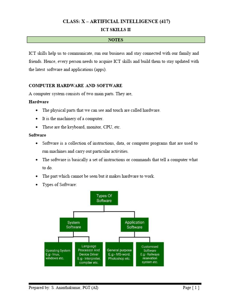 Class 10 AI ICT Skills Overview | PDF | Operating System | Computer File