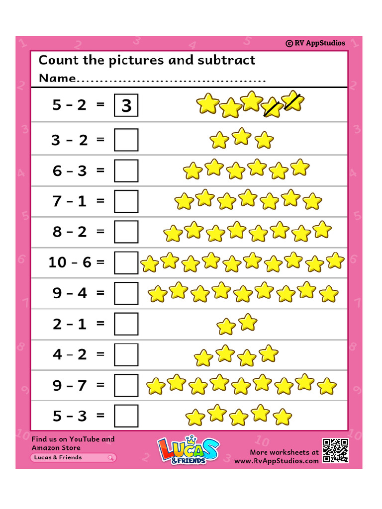 151 Free Printable Worksheets For Kids Subtraction by Counting ...