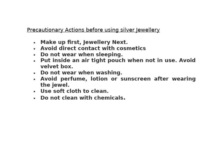 Precautionary Actions Before Using Silver Jewellery | PDF
