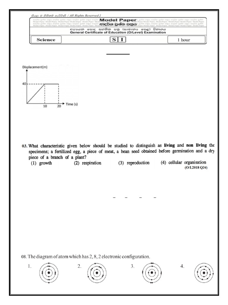 O L Science Model Paper 2025 Pdf