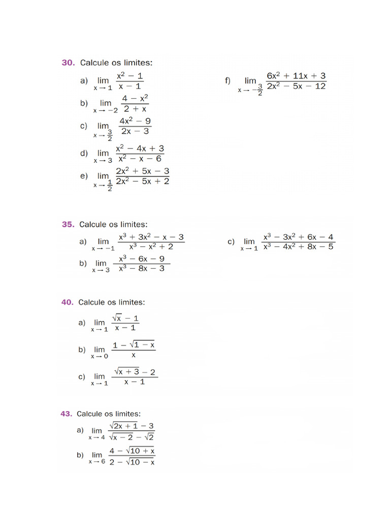 Cálculo 1 - Exercicios 1 | PDF