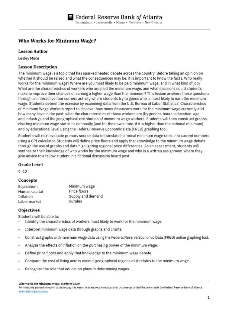 31 Who Works For Minimum Wage | PDF | Cost Of Living | Minimum Wage