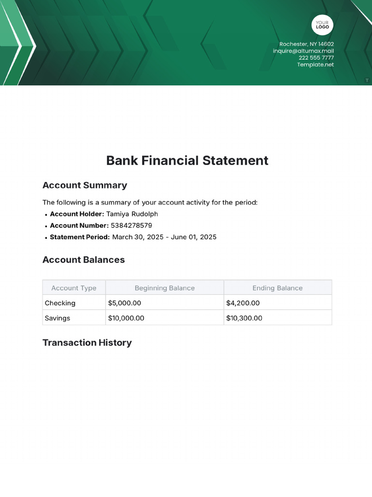 Bank Financial Statement Template | PDF