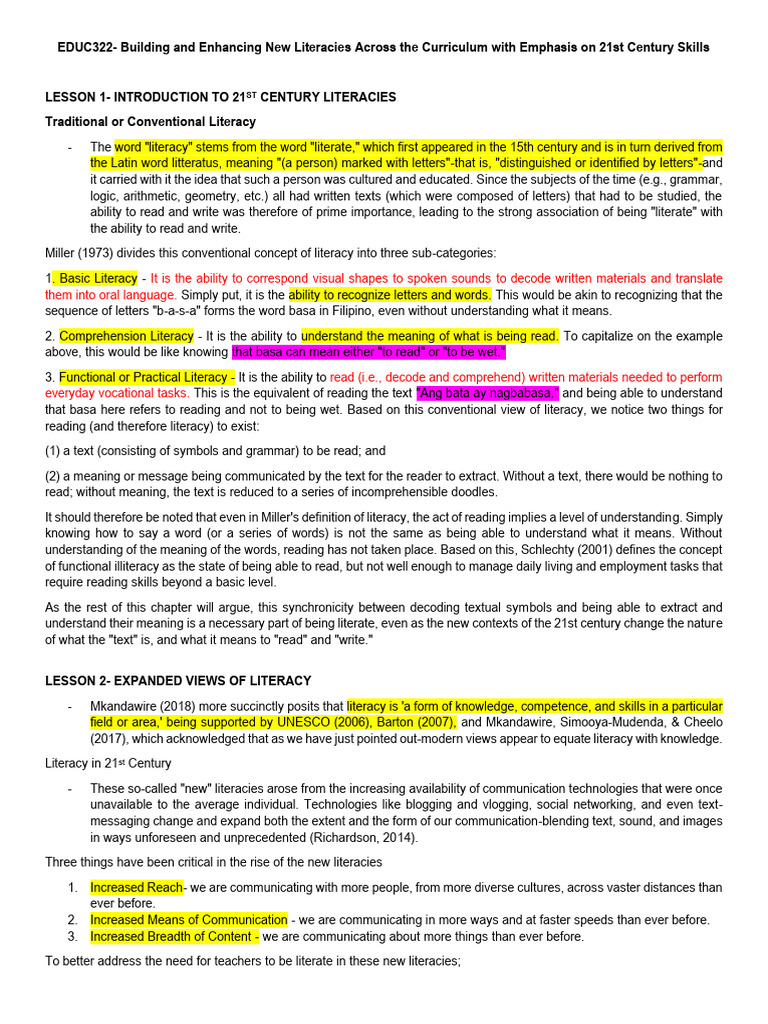 EDUC322 Midterm Coverage | PDF | Literacy | Interdisciplinarity